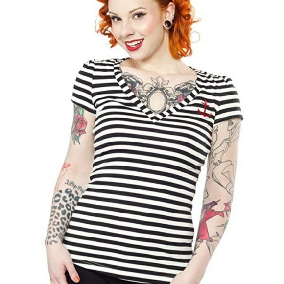 Sourpuss | Tops | Sourpuss Black And White Fitted Cap Sleeve Tee | Poshmark